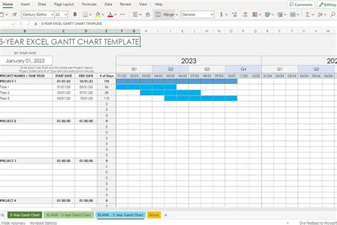 3 Year And 5 Year Gantt Chart Excel Template Project Tasks Etsy