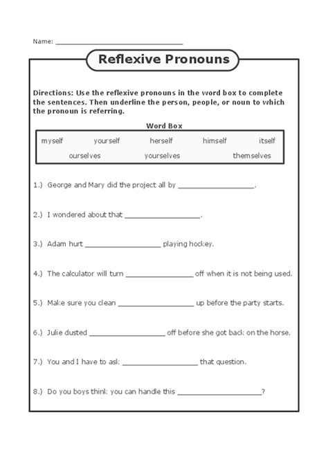 Reflexive Pronouns 2 Free Worksheets Samples