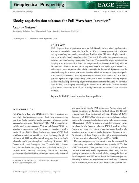 pdf blocky regularization schemes for full waveform inversion