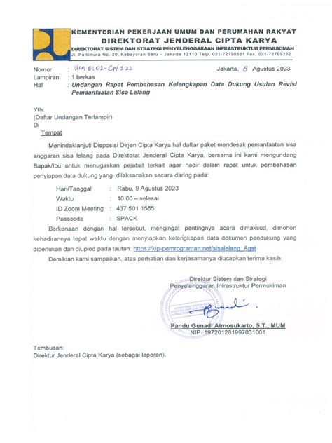 Undangan Rapat Pembahasan Kelengkapan Data Dukung Usulan Revisi