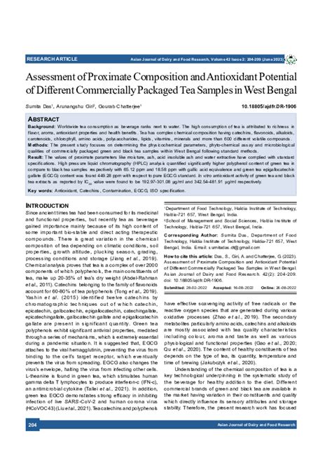 Pdf Assessment Of Proximate Composition And Antioxidant Potential Of