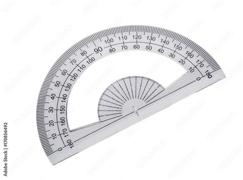 Plastic Ruler Protractor Triangle Isolated On White Background Stock