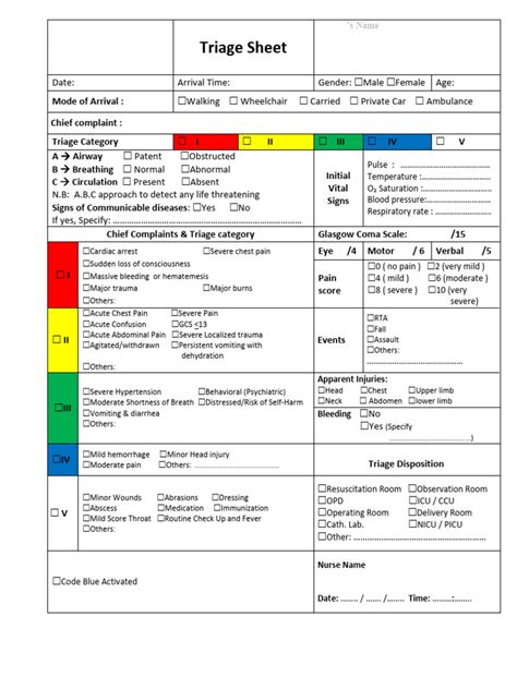 Triage Sheet Pdf