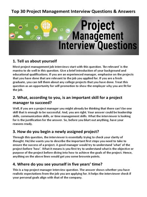Top 30 Project Management Interview Questions Pdf Question