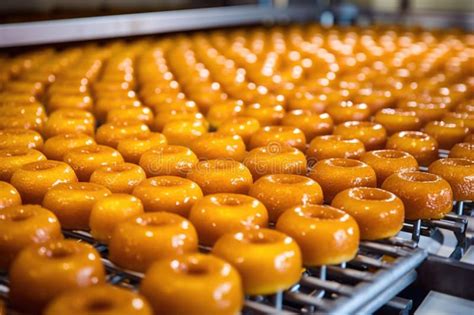 Closeup Of Doughnuts In Different Stages Of Production Process Stock