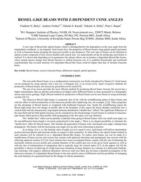 Pdf Bessel Like Beams With Z Dependent Cone Angles Dokumentips