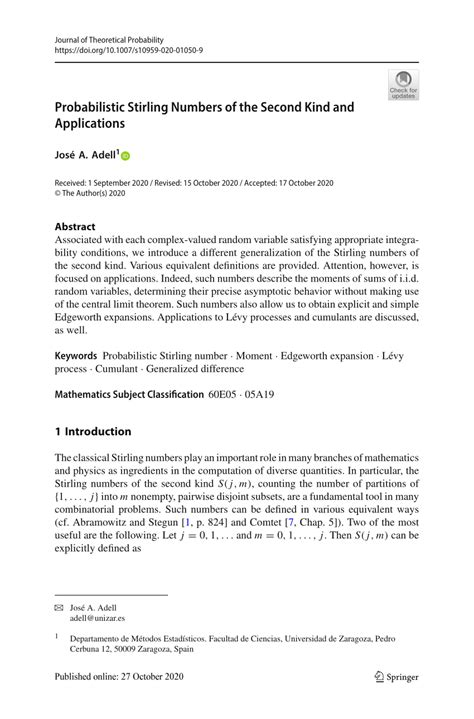 PDF Probabilistic Stirling Numbers Of The Second Kind And Applications