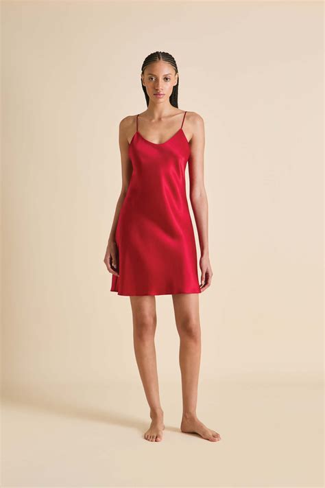 Venus Ruby Red Slip Dress In Silk Satin Olivia Von Halle