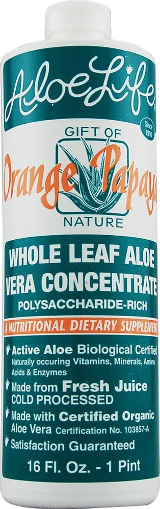 Aloe Life Whole Leaf Aloe Vera Juice Concentrate Orange Papaya 16 Fl