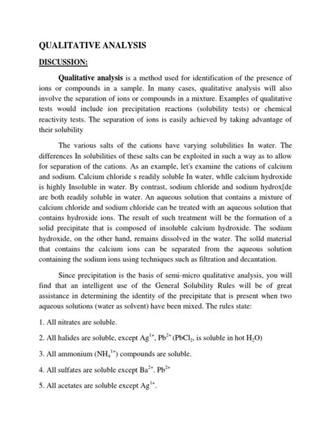 Qualitative Cation Analysis Via Selective Precipitation Reactions Pdf
