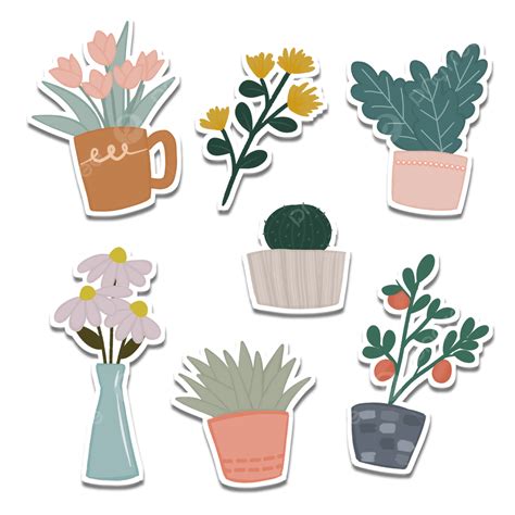 Flower In The Pot Flower Sticker Printable Flower Plants Sticker PNG
