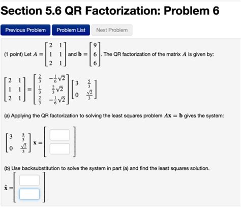 section 5 6 qr factorization problem 6 previous problem problem list
