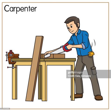 Vector Illustration Of Carpenter Isolated On White Background Jobs And