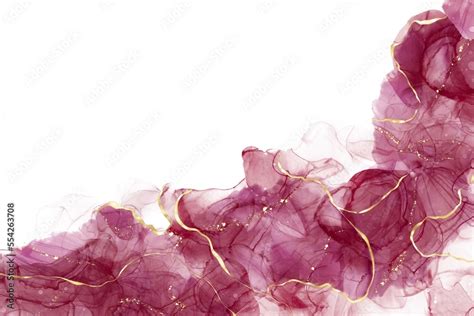 白背景にアルコールインクアートの抽象テンプレート）赤い水彩の波に金色グリッター Stock イラスト Adobe Stock