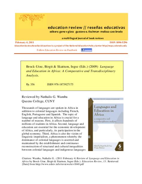 Pdf Languages And Education In Africa A Comparative And