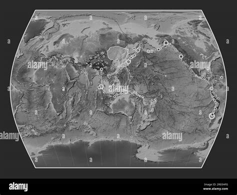 Amur Tectonic Plate On The Grayscale Elevation Map In The Times Projection Centered Meridionally