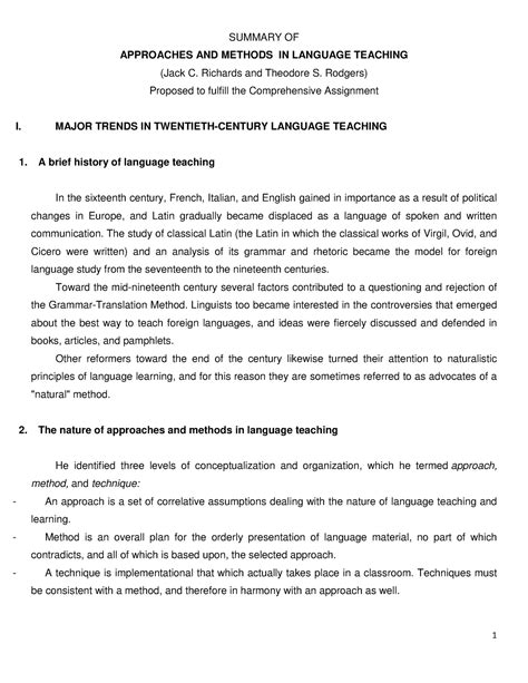 summary of approaches and methods in language teaching