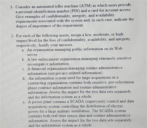 Solved 1 Consider An Automated Teller Machine Atm In