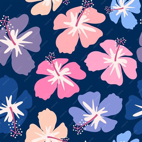 Premium Vector Seamless Pattern With Colorful Hibiscus Flowers On