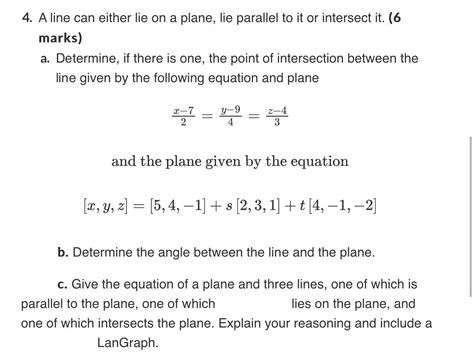 Solved 4 A Line Can Either Lie On A Plane Lie Parallel To