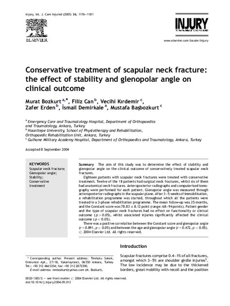 Pdf Conservative Treatment Of Scapular Neck Fracture The Effect Of