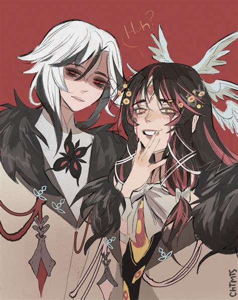 Safebooru 2girls Angel Angel Wings Arlecchino Genshin Impact