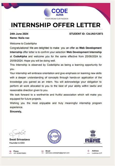 naila rao on linkedin internship webdevelopment codealpha