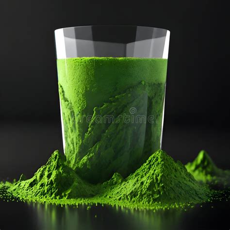 A Glass Of Edible Algae With Small Piles Next To It Stock