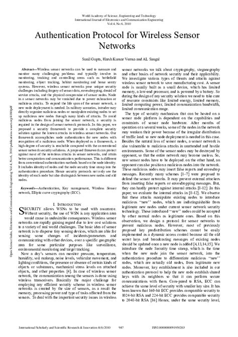 Pdf Authentication Protocol For Wireless Sensor Networks