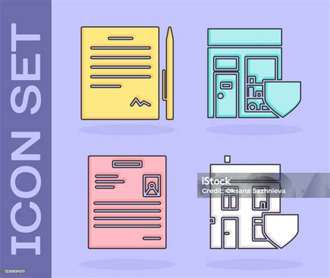 방패와 집 펜 개인 문서 및 방패 아이콘 쇼핑 건물과 계약 벡터 개성 개념에 대한 스톡 벡터 아트 및 기타 이미지 개성 개념