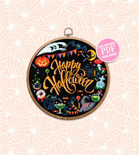 Happy Halloween Cross Stitch Pattern Download Pdf Funny Cross Etsy