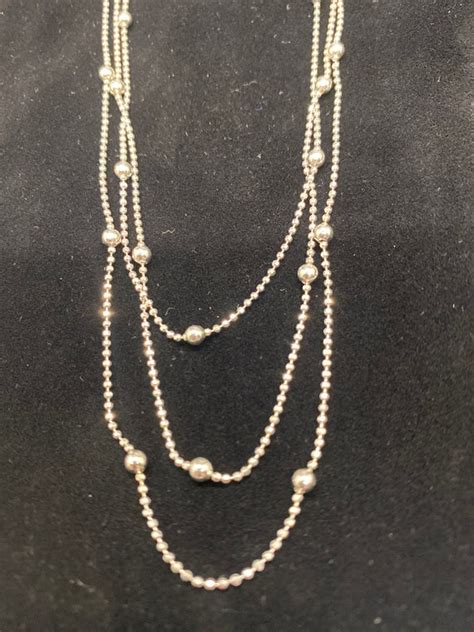 Multi Strand Silver Beaded Layer Necklace Italy 925 Gem