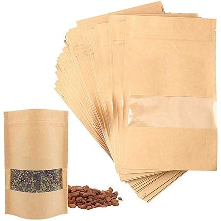 50 Stk Kleine Braune Papier Beutel Mit Fenster Wiederverwendbar