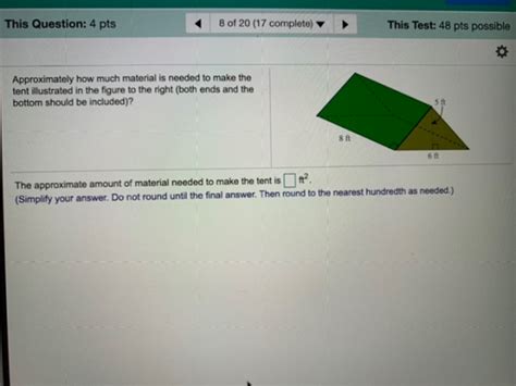 this question 4 pts 8 of 20 17 complete this test 48 pts possible