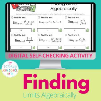Calculus Finding Limits Algebraically Self Checking Activity TPT