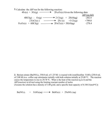 solved 2 calculate the ahⓇrxn for the following reaction