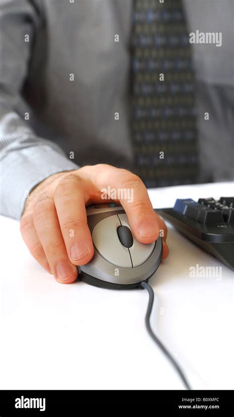 Closeup Of Man S Hands With Computer Mouse And Keyboard Stock Photo Alamy