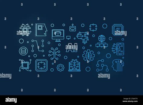 Ai Artificial Intelligence Concept Blue Line Horizontal Banner