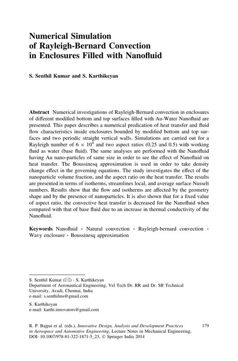 Pdf Numerical Simulation Of Rayleigh Bernard Convection In Enclosures Filled With Nanofluid