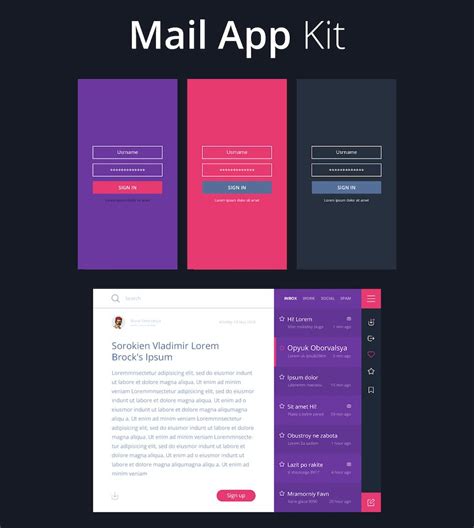 Mail App Kit For Tablet Design Template Place