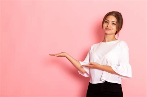 Free Photo A Front View Young Beautiful Female In White Shirt Posing