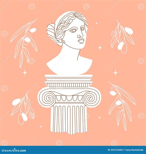 One Line Ancient Greek Goddess Statue With Olive Branches Aphrodite Or
