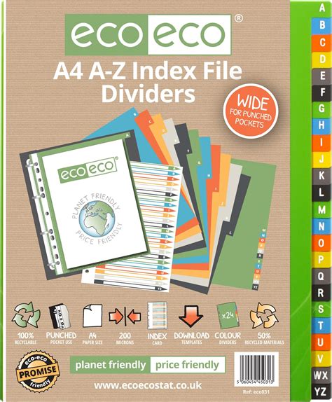 Eco Eco A4 50 Recycled Set 24 A Z Wide Index File Dividers Uk Stationery And Office