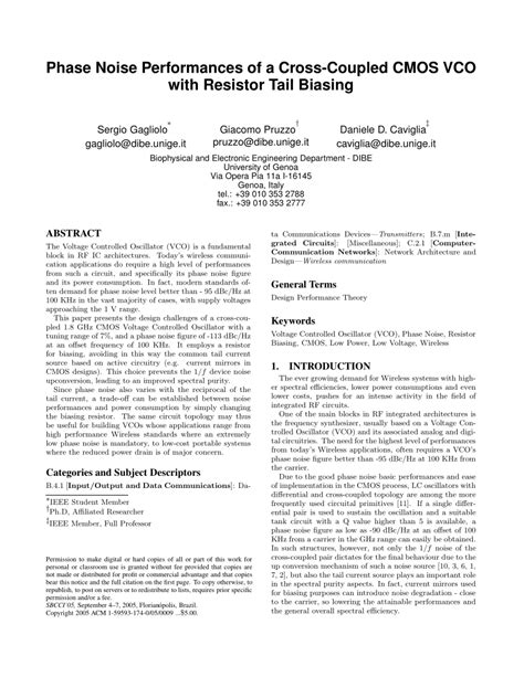Pdf Phase Noise Performances Of A Cross Coupled Cmos Vco With Resistor Tail Biasing