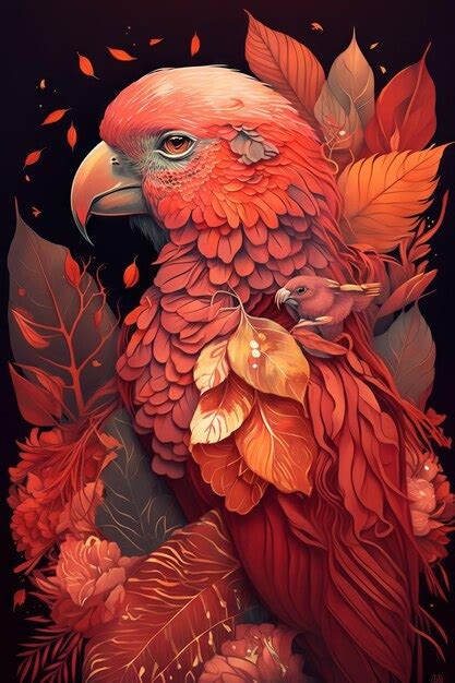 Premium Photo Illustration Of A Red Parrot On A Background Of Autumn