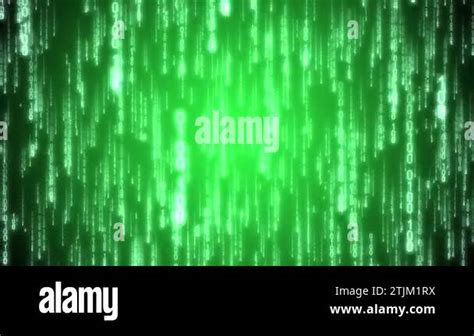 green binary code falling down matrix concept camera moves thorough