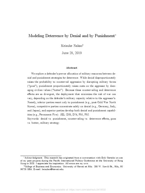 Modeling Deterrence By Denial And By Punishment Pdf Deterrence