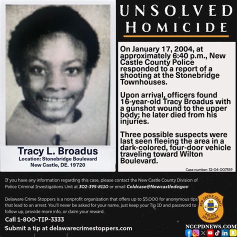 Cold Case Homicide Tracy Broadus 2004 New Castle County Police Department News