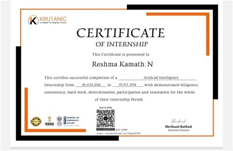 Reshma Kamath On Linkedin Im Thrilled To Share That Ive Completed My Internship In Artificial…
