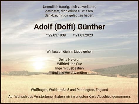 Traueranzeigen von Adolf Günther Trauer HNA de